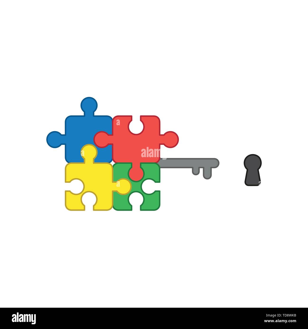 Vector icon concept of four part connected jigsaw puzzle pieces key and ...