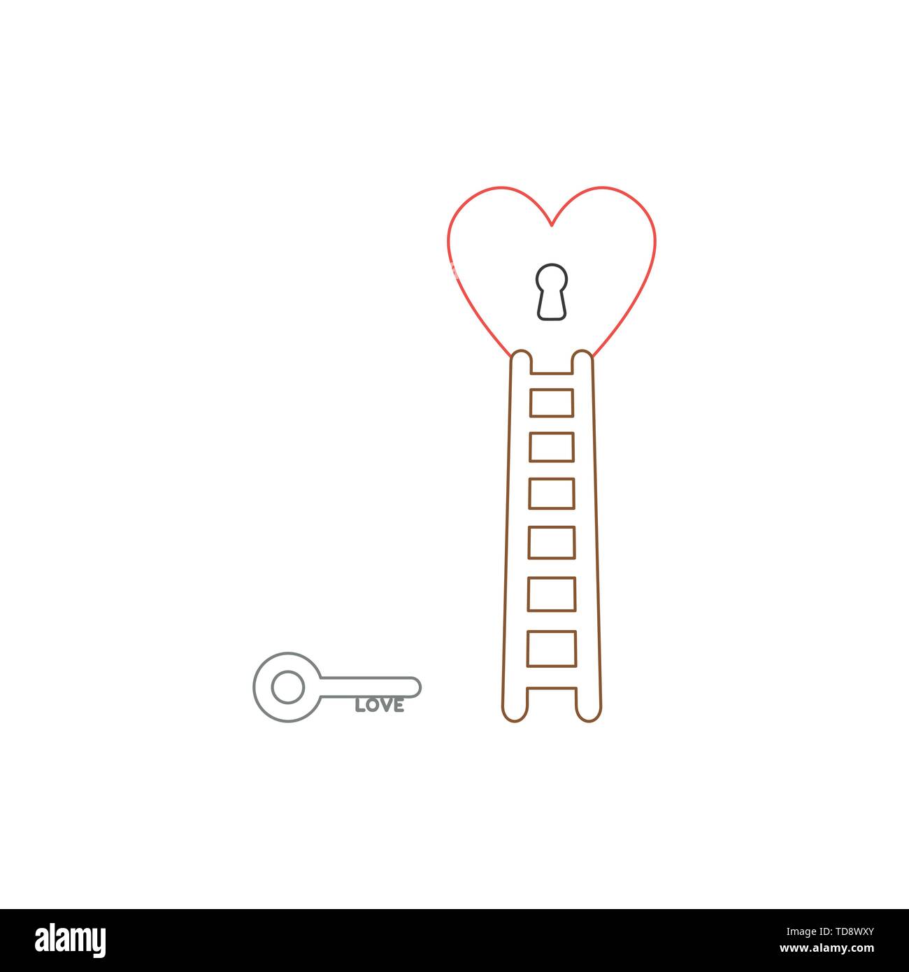 Vector icon concept of love key reach keyhole in heart with wooden ...