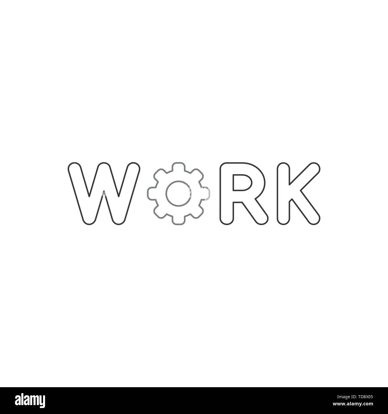 Vector icon concept of work word with gear. White background and ...
