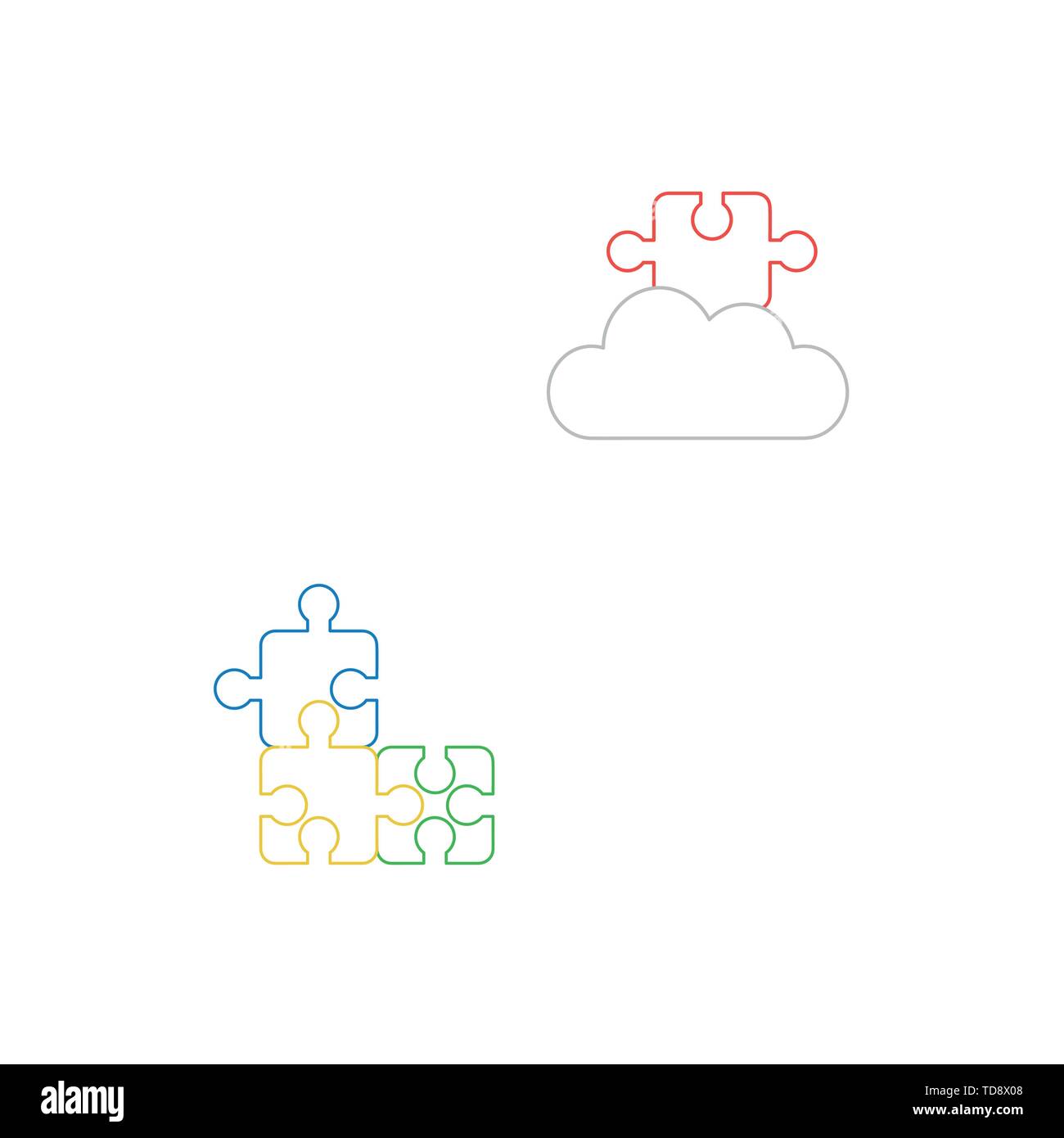 Vector icon concept of three puzzle pieces connected and missing puzzle ...