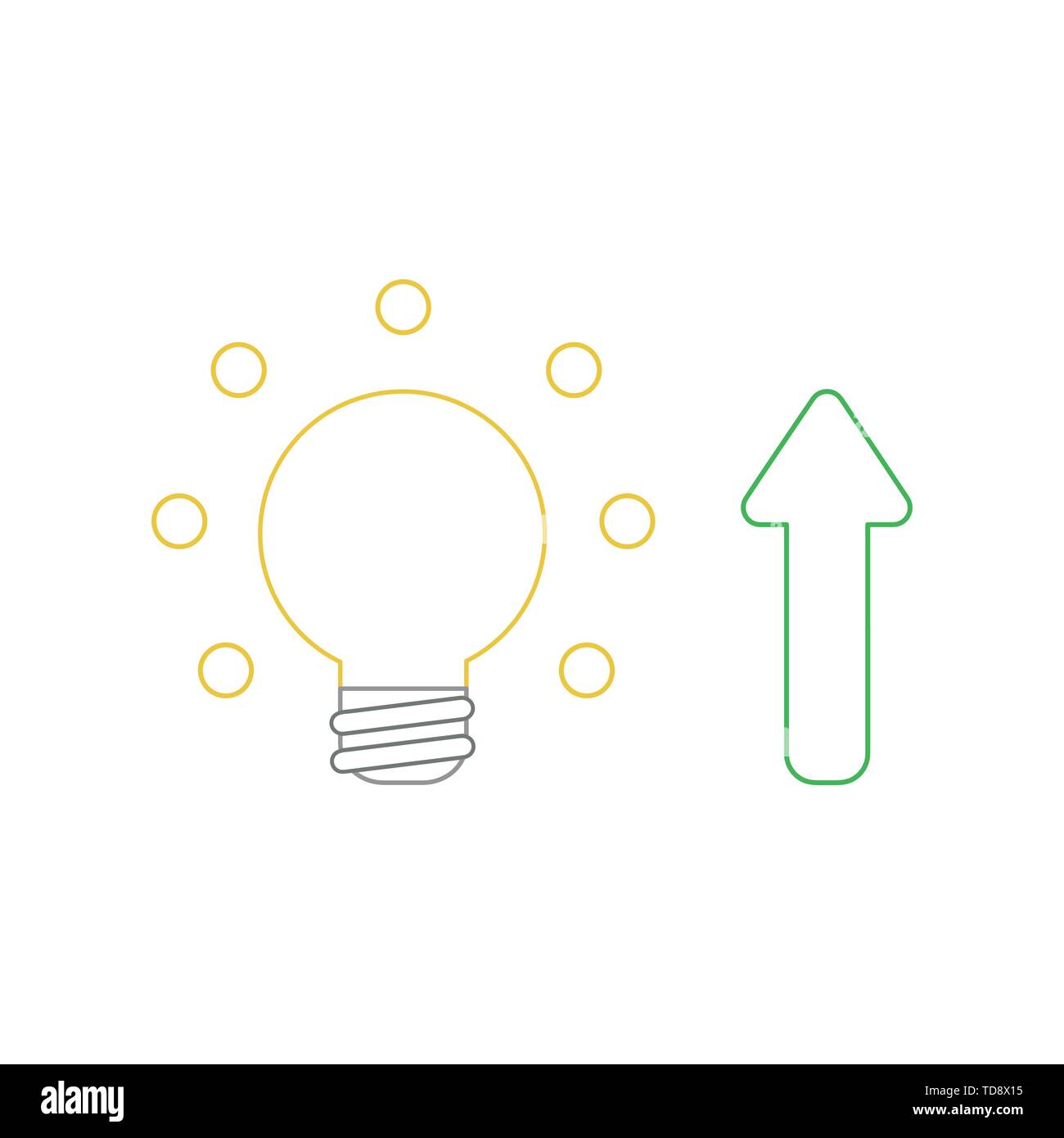 Vector icon concept of glowing light bulb with arrow moving up. White ...