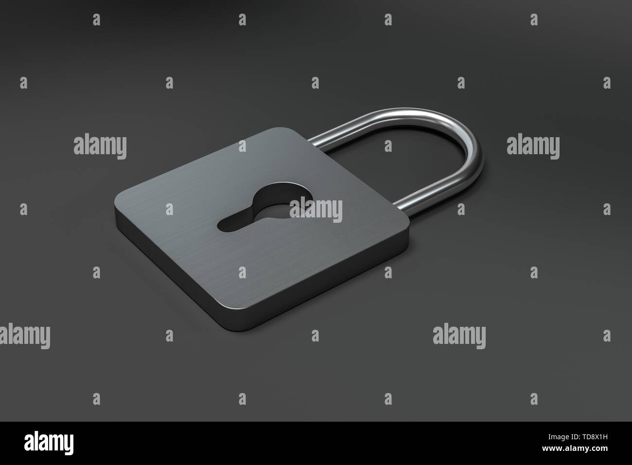 Three-dimensional rendering, metal encryption lock with tech background ...