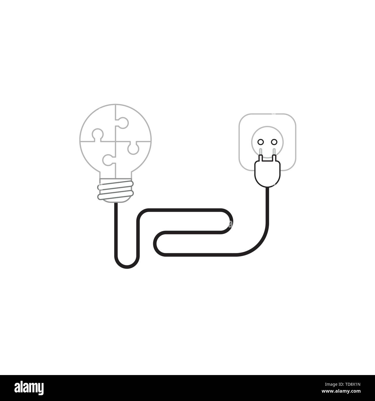 Vector icon concept of puzzle light bulb with cable, electrical plug ...