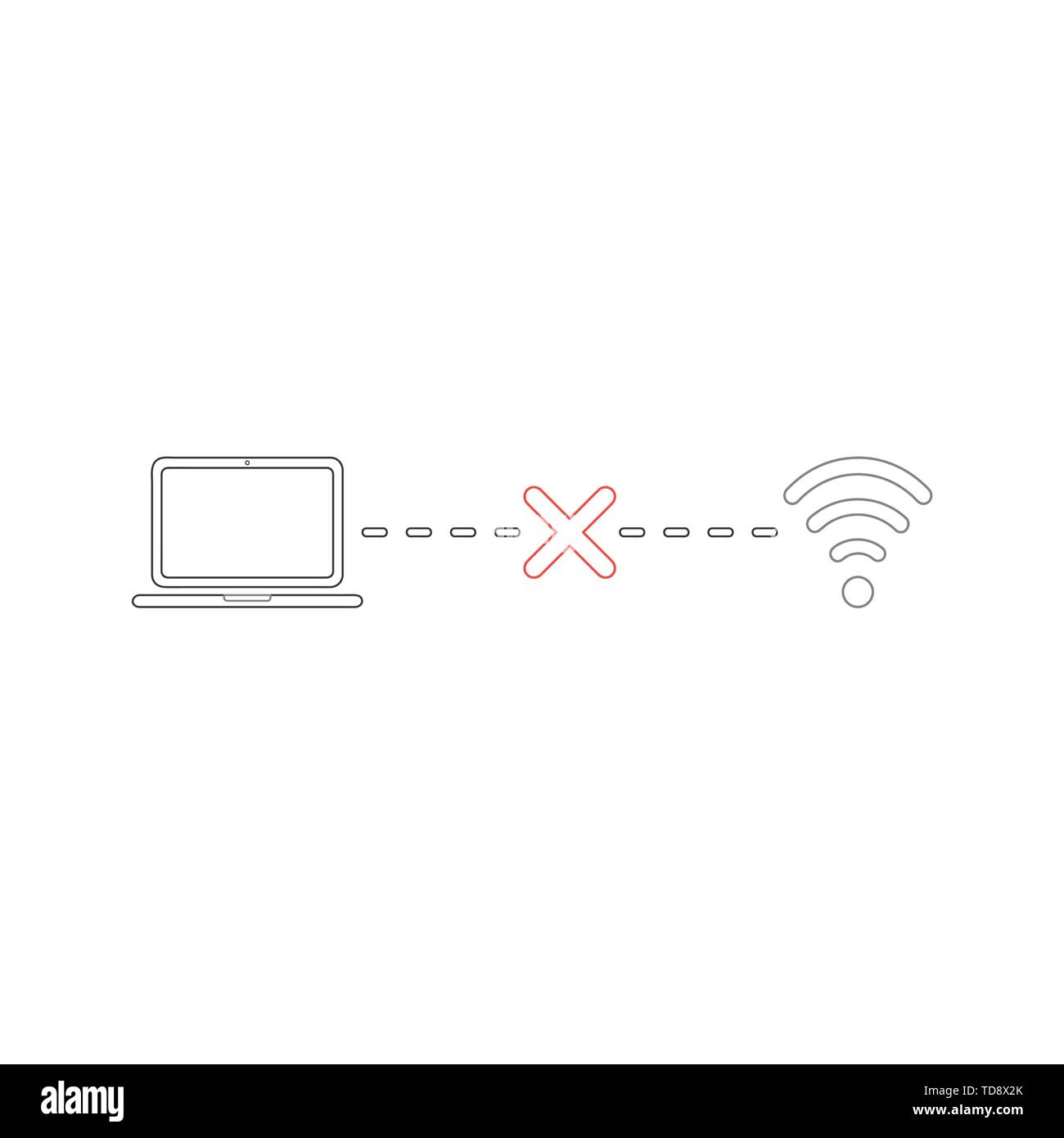 Vector icon concept of laptop connection failure with x mark to wifi ...