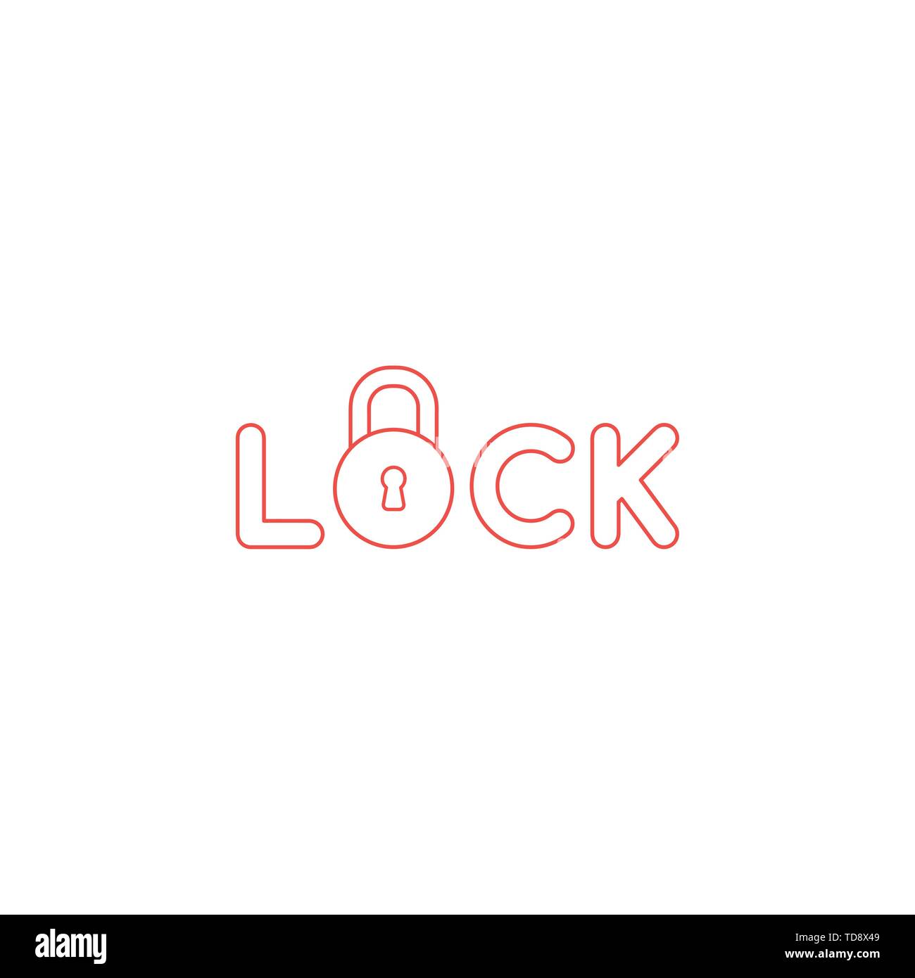 Vector icon concept of lock text with closed padlock. White background ...