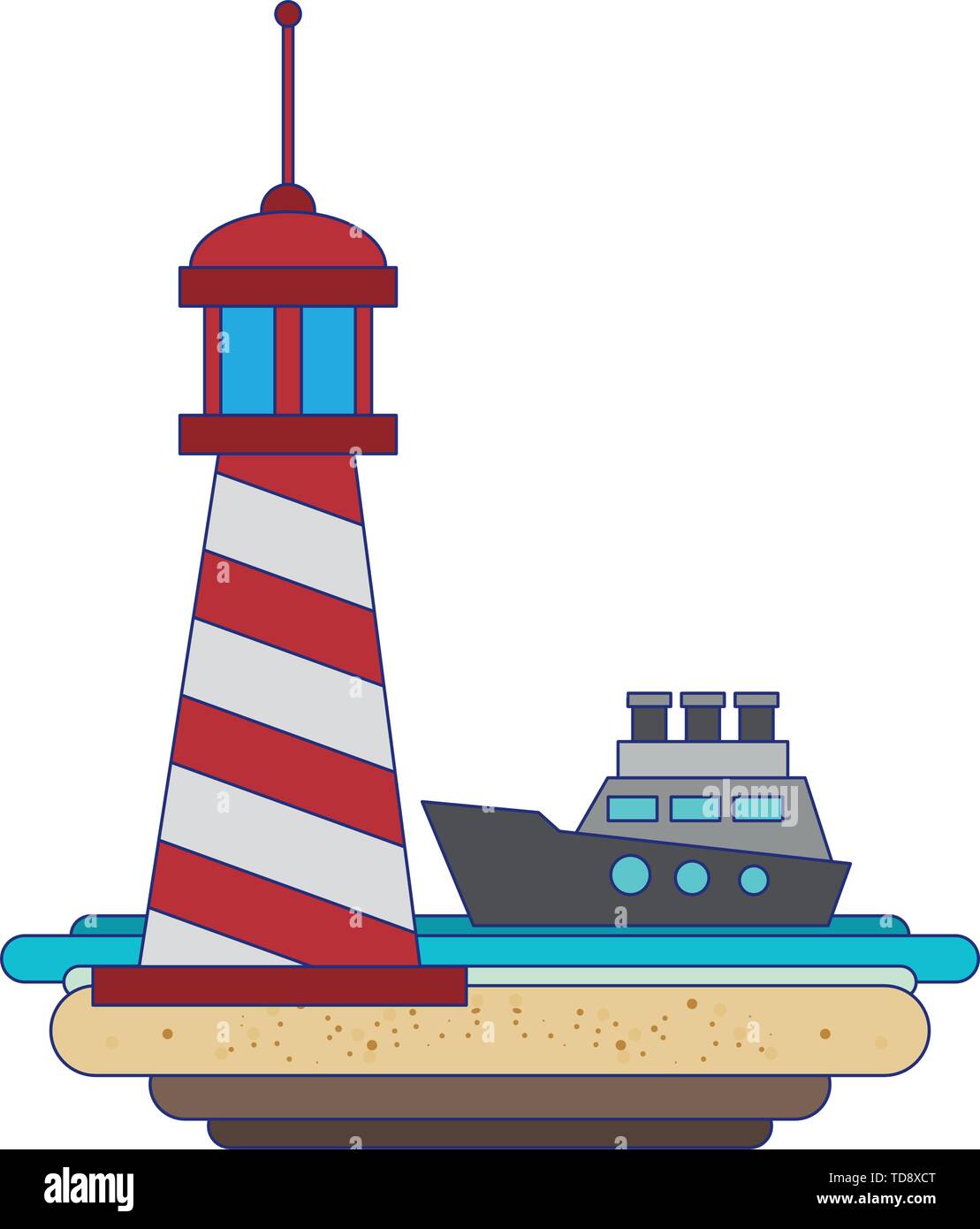 Summer light house in beach and ship cartoon Stock Vector Image & Art ...