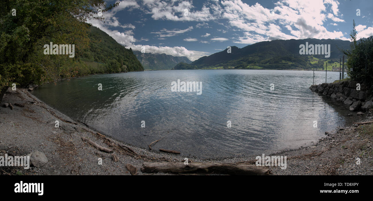 Walensee; Lake Walen viewed from the isolated village of Quinten, Swiss ...