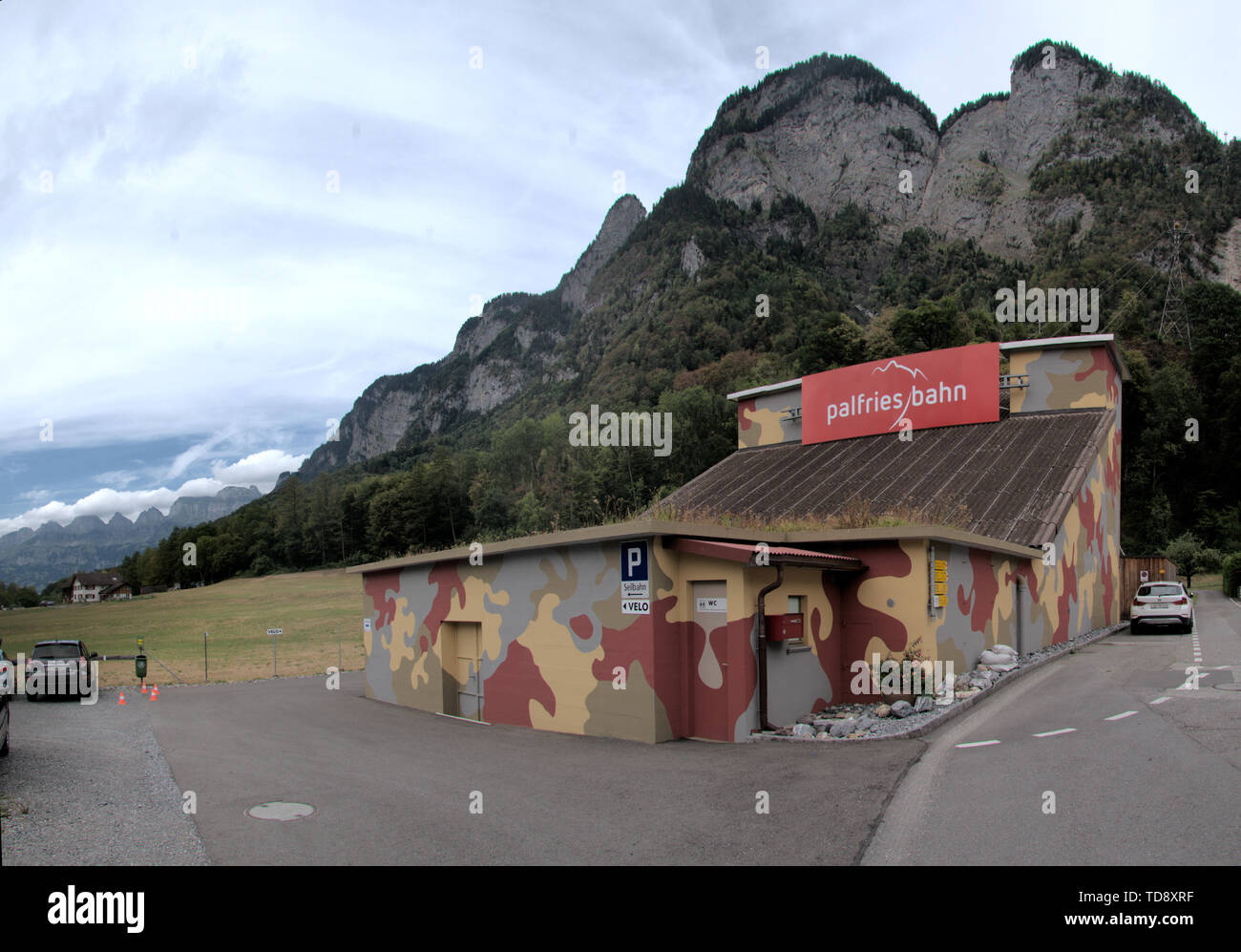 The Palfriesbahn, old military cable-car station in Flums, Switzerland ...
