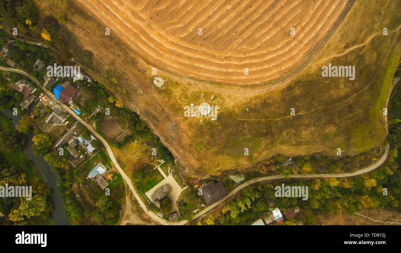 Aerial, top view from Drone. Flying over the old beautiful castle ...