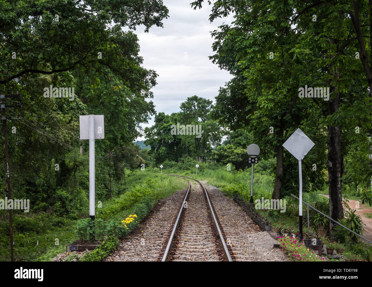 Traffic signal pole of the railway line which located near the local ...