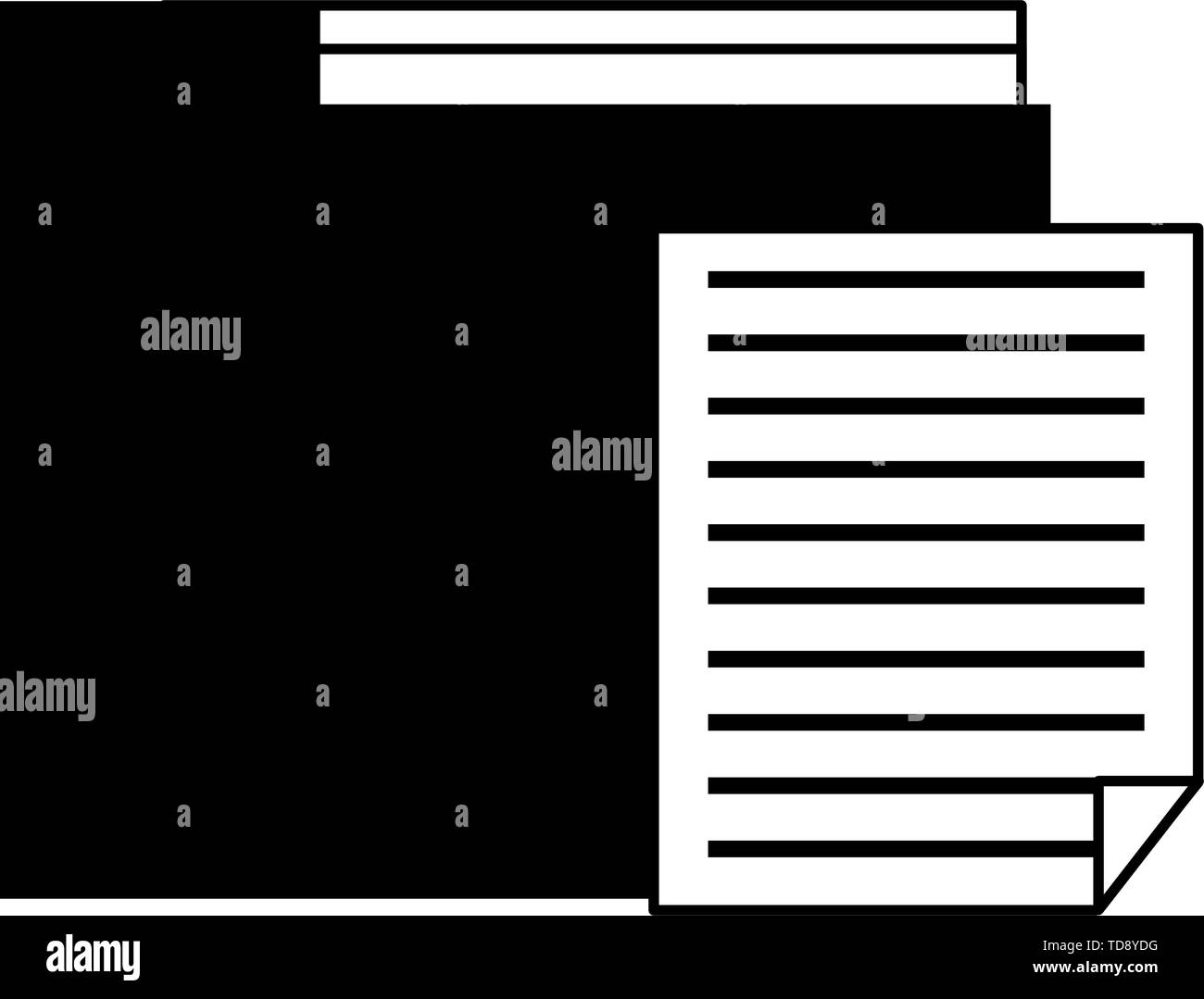 Folder and document paper symbol isolated in black and white Stock ...