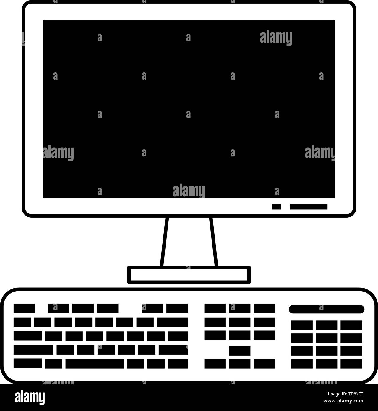 Computer monitor and keyboard technology in black and white Stock ...