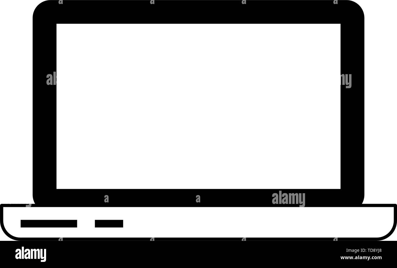 Laptop computer technology symbol isolated in black and white Stock ...
