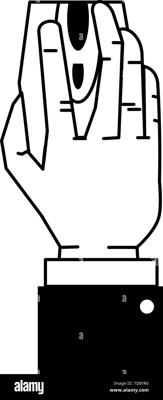 Hand using computer mouse cartoon isolated in black and white Stock ...