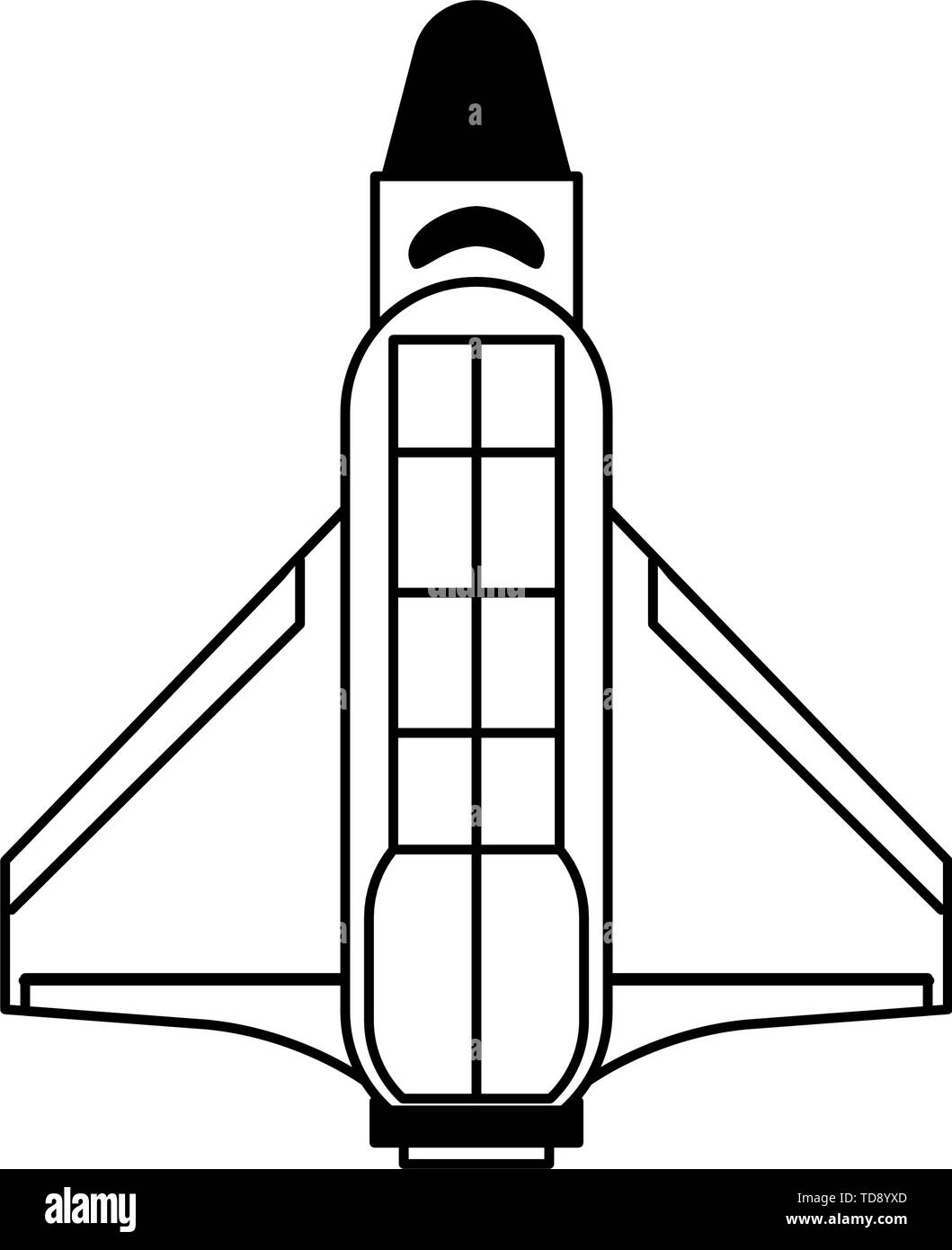 Spaceship vertical take off position symbol isolated in black and white ...