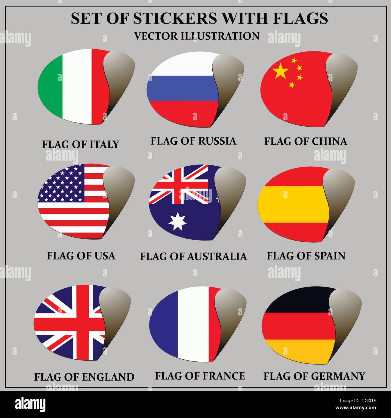 Bright set of stickers with flags. Colorful illustration with flags of ...