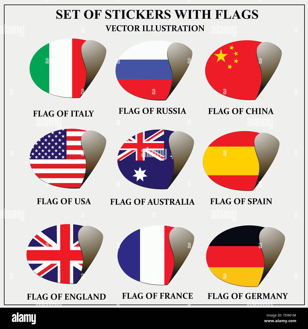 Bright set of stickers with flags. Colorful illustration with flags of ...