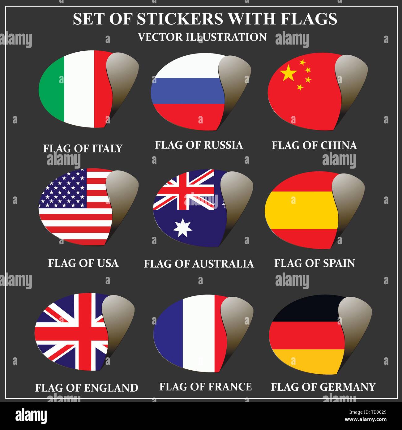 Bright set of stickers with flags. Colorful illustration with flags of ...