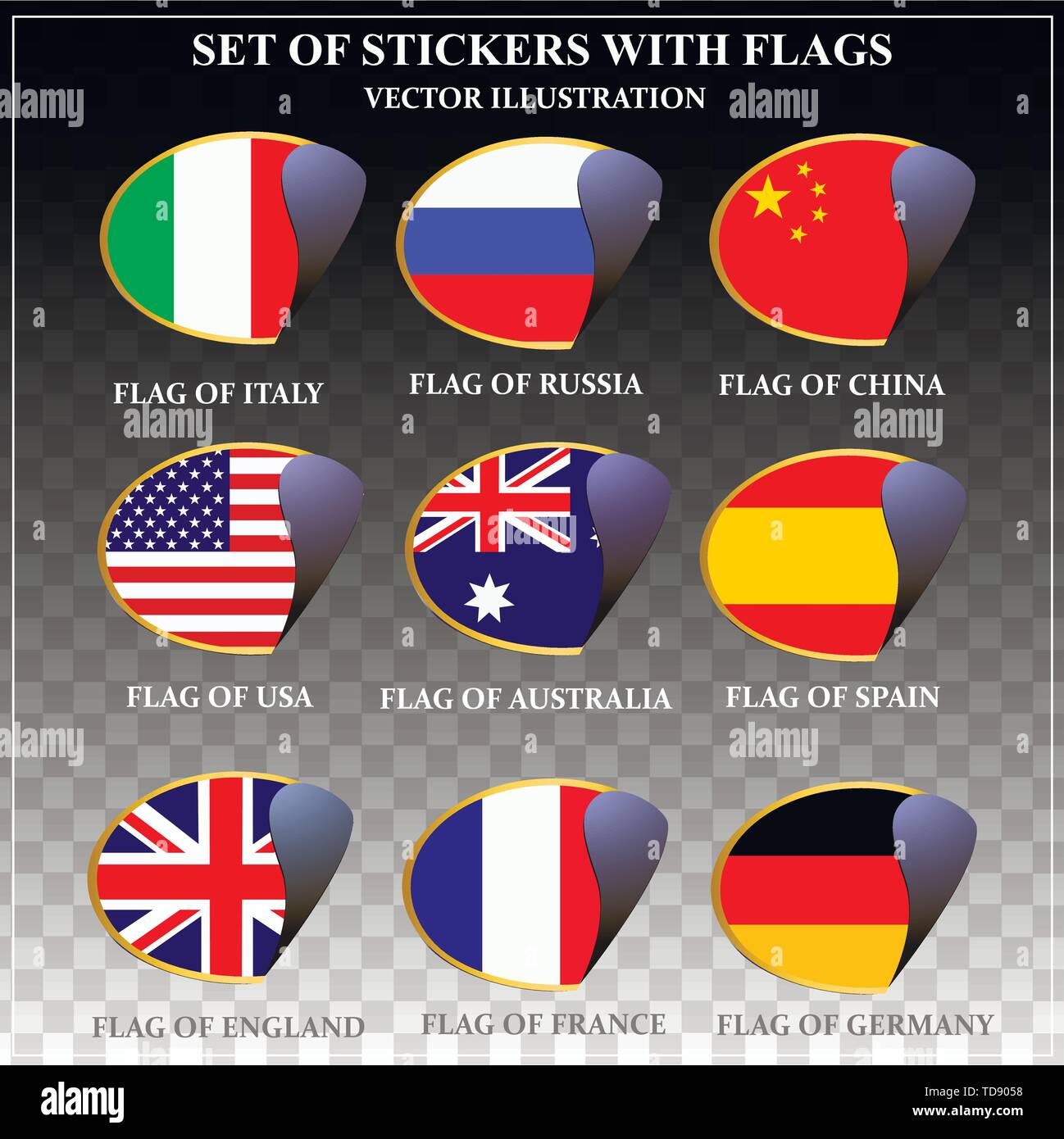 Bright set of stickers with flags. Colorful illustration with flags of ...