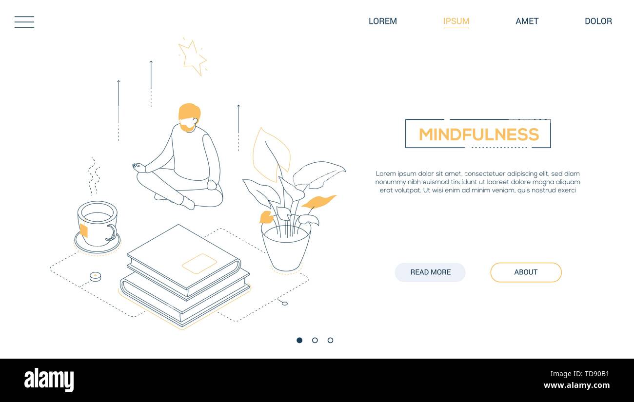 Mindfulness - line design style isometric web banner Stock Vector Image ...