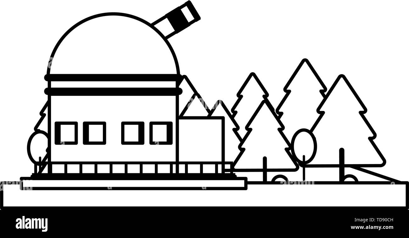 Big space telescope in base symbol isolated in black and white Stock ...