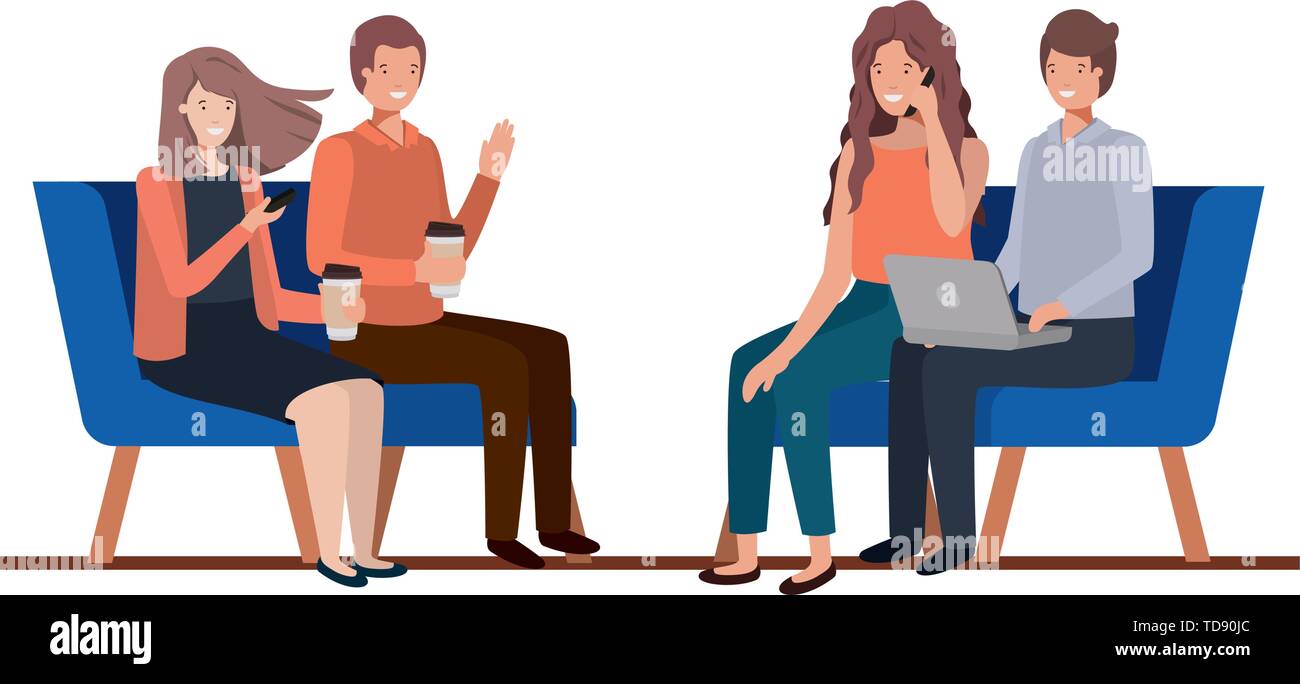 group of people with sitting in chairs on white background Stock Vector ...