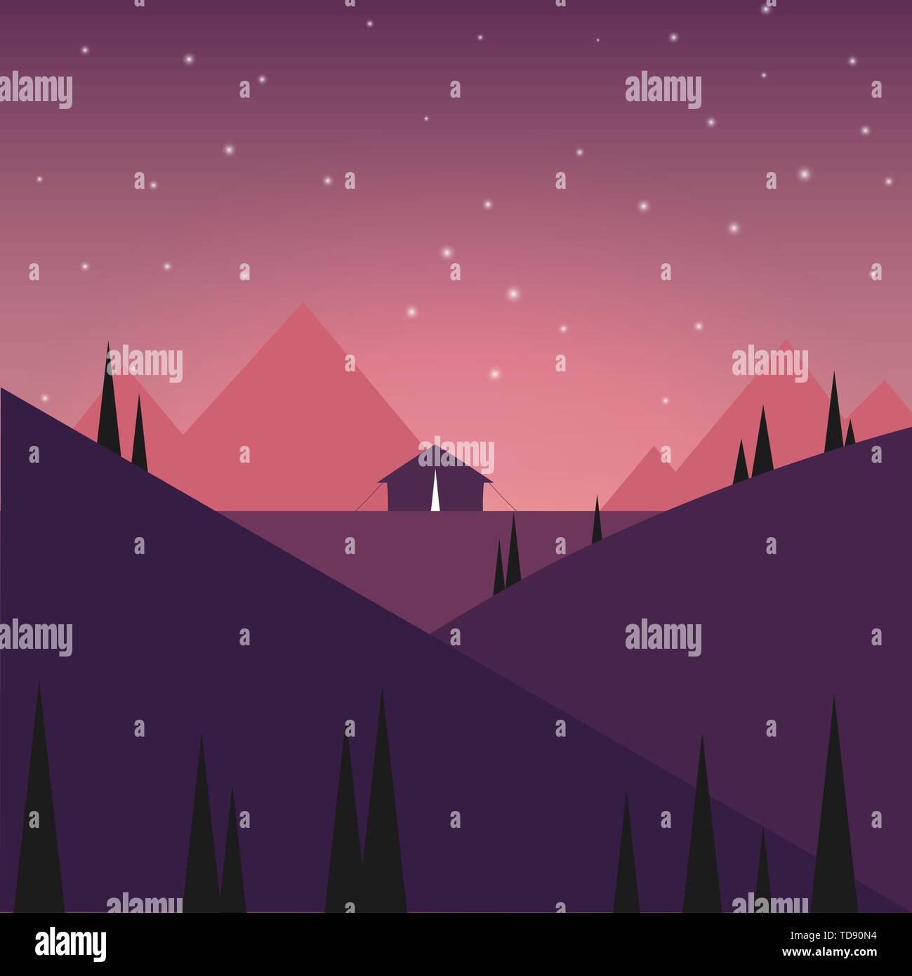 Night scenery winter mountains Stock Vector Images - Alamy