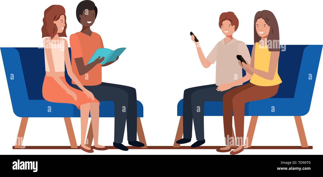 group of people with sitting in chairs on white background Stock Vector ...