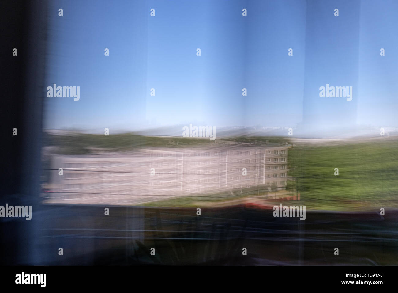blue sky with clouds and plane trails and some birds flying. abstract ...