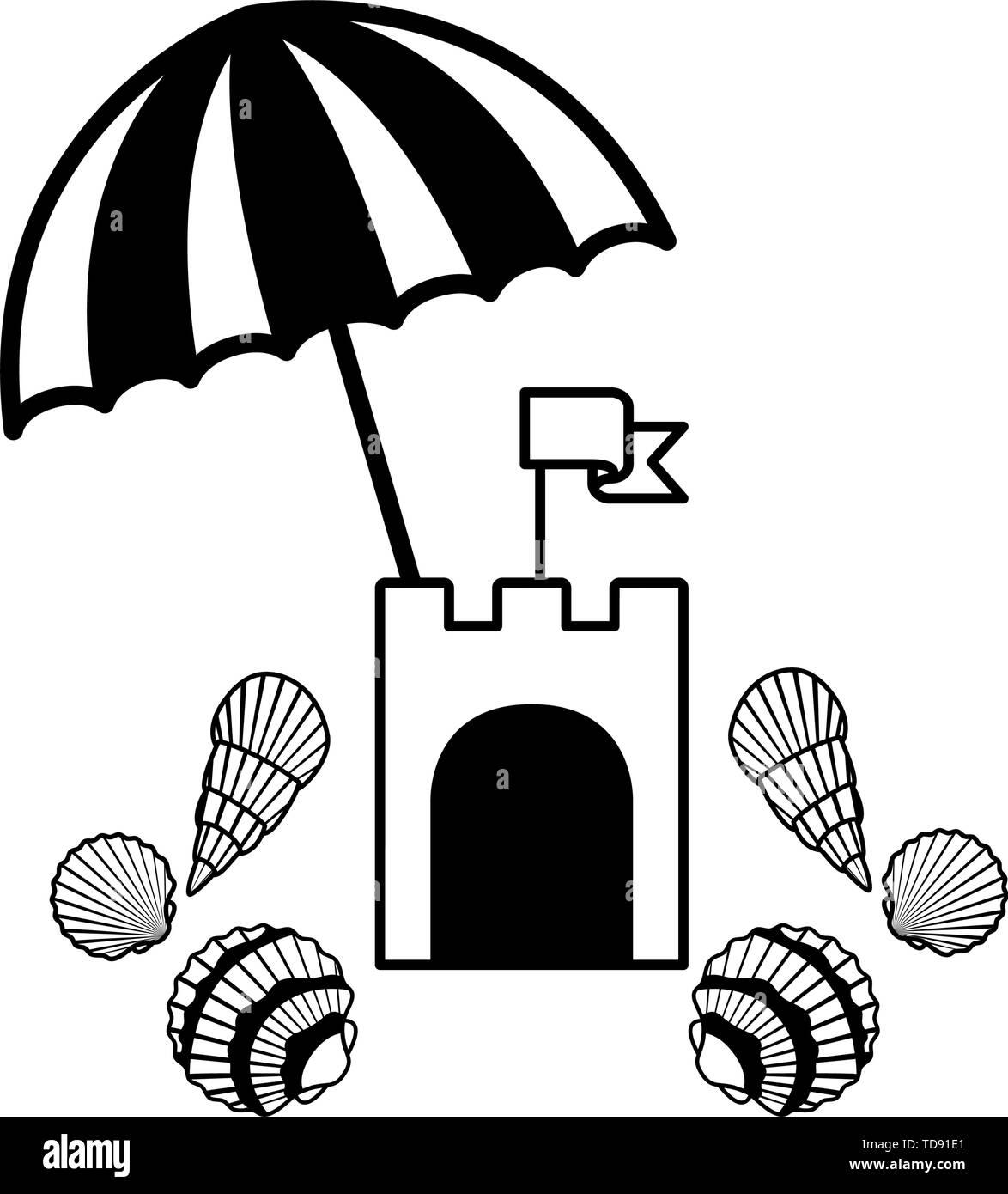 Sandcastle beach flag Black and White Stock Photos & Images - Alamy