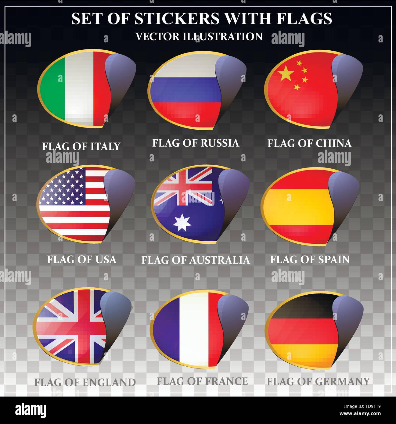 Bright set of stickers with flags. Colorful illustration with flags of ...