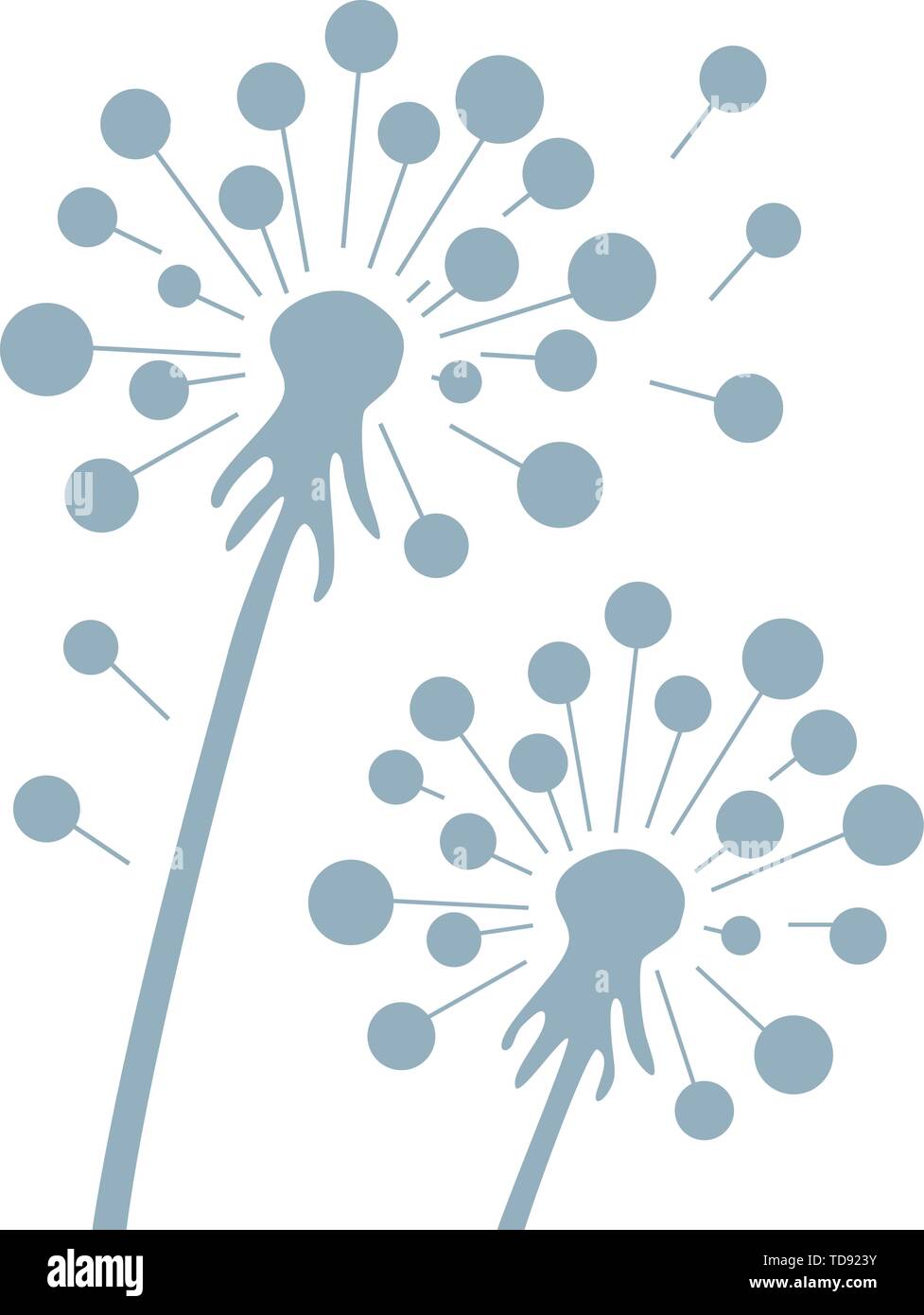 Vector illustration. Two gray dandelions icon in geometric and flat ...