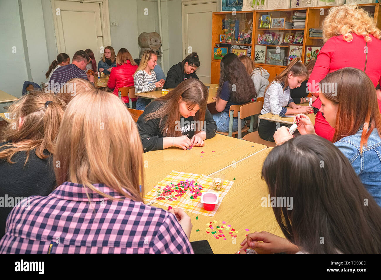 Students create crafts from paper Stock Photo - Alamy