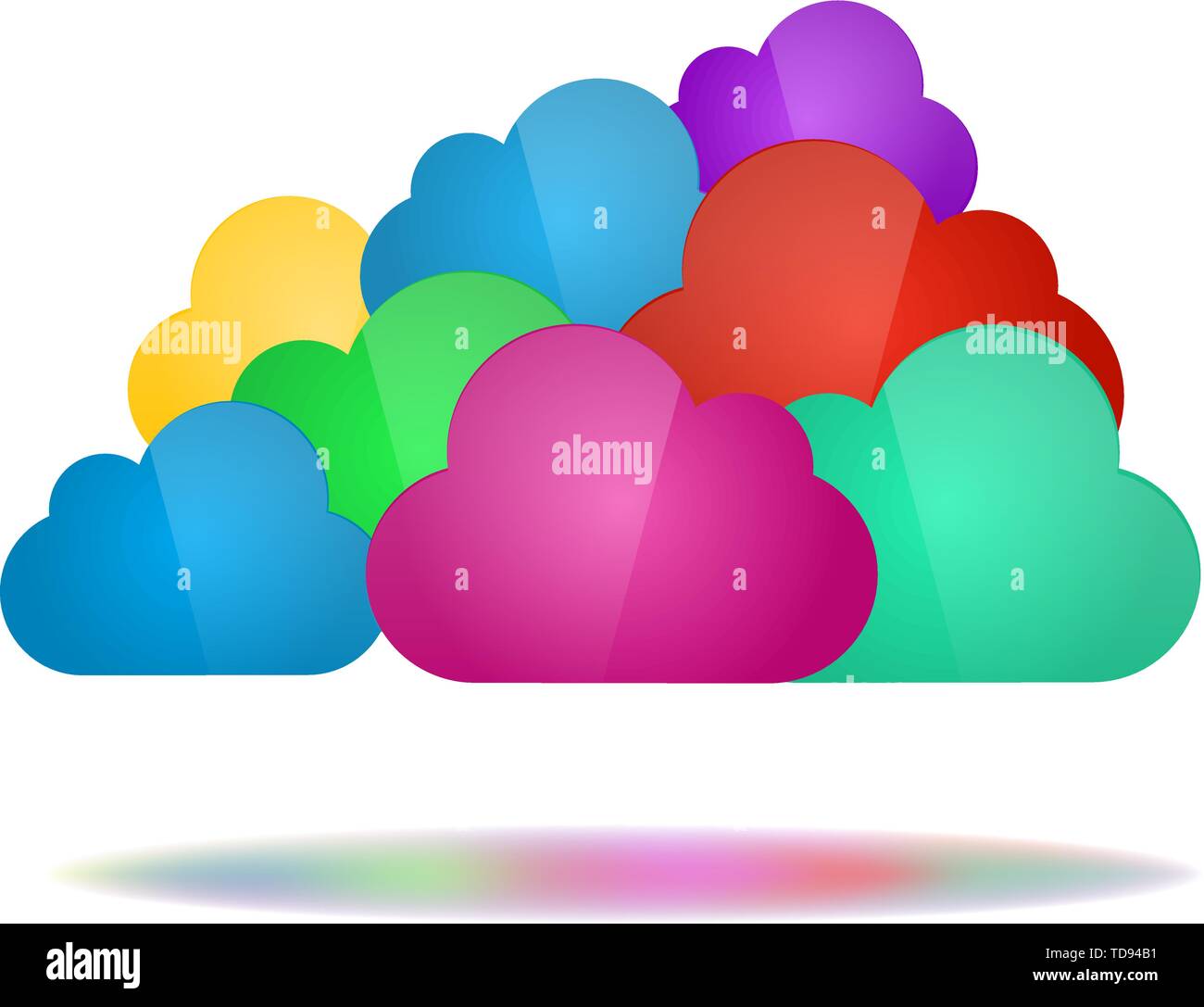 Cloud computing concept. Set of color clouds with shadow in bottom ...