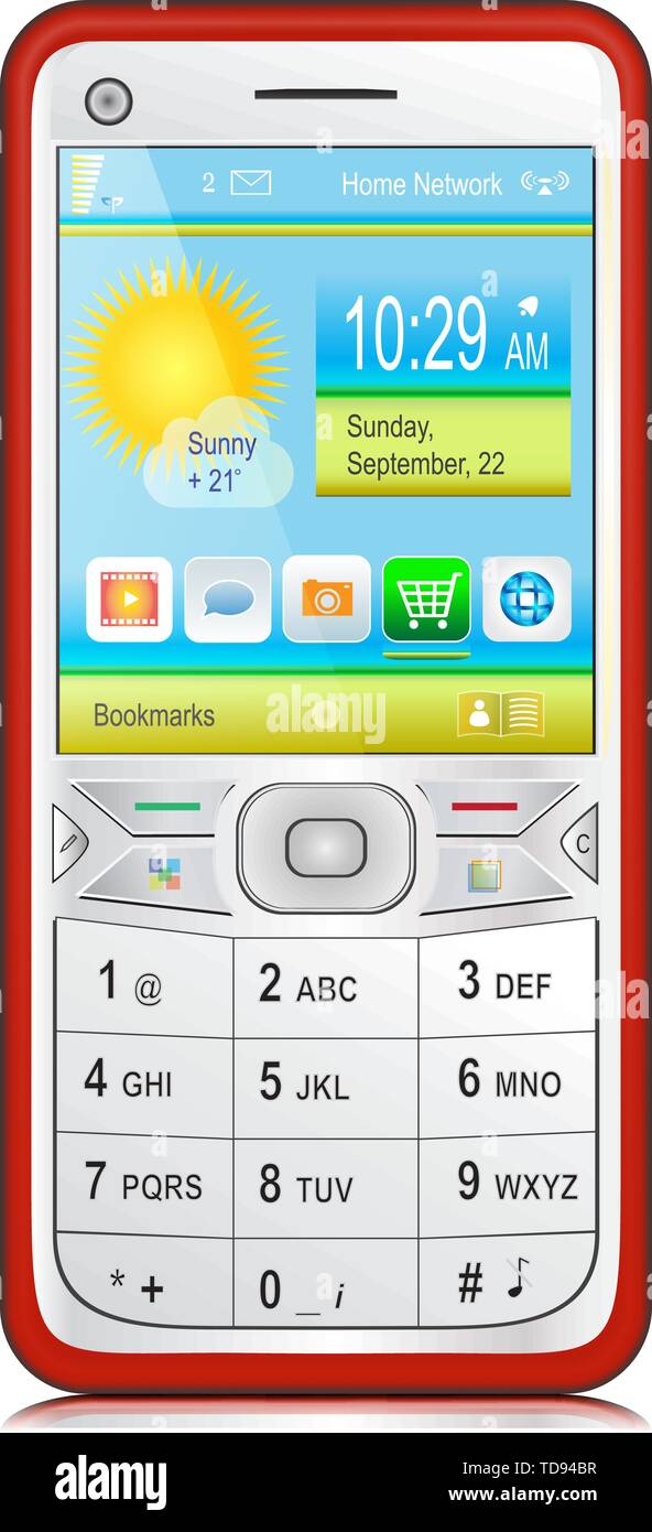 Red smartphone with silver white front panel, physical keyboard and ...