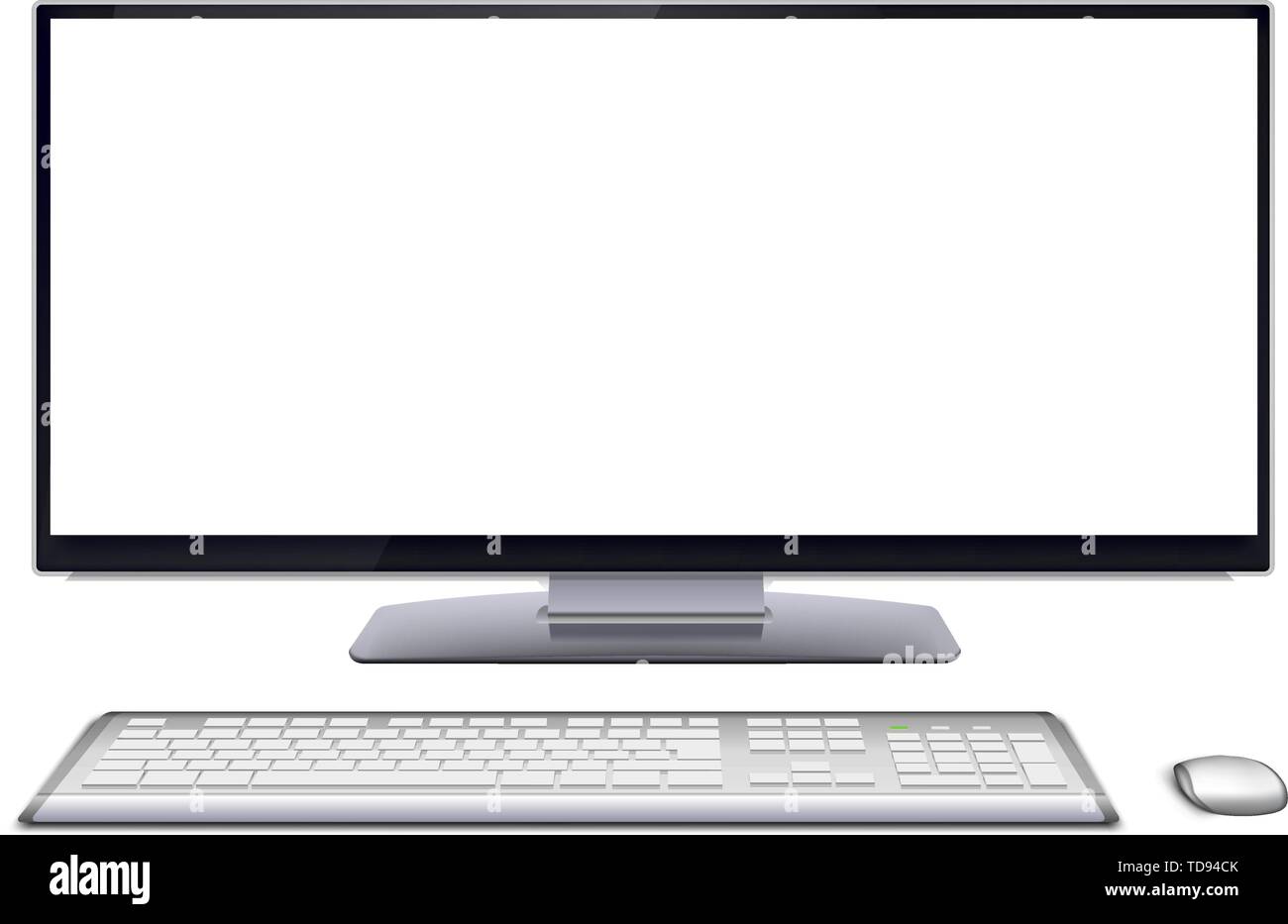 Modern monoblock desktop computer with blank white wide screen display ...