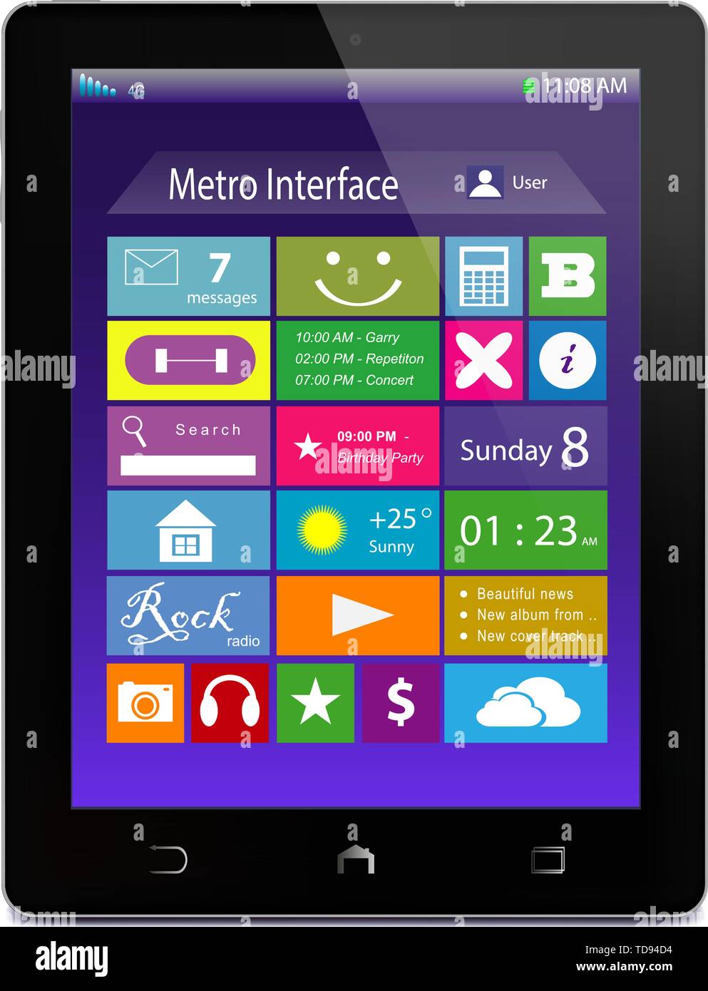 Black glossy tablet PC with metro icons on display isolated on white ...