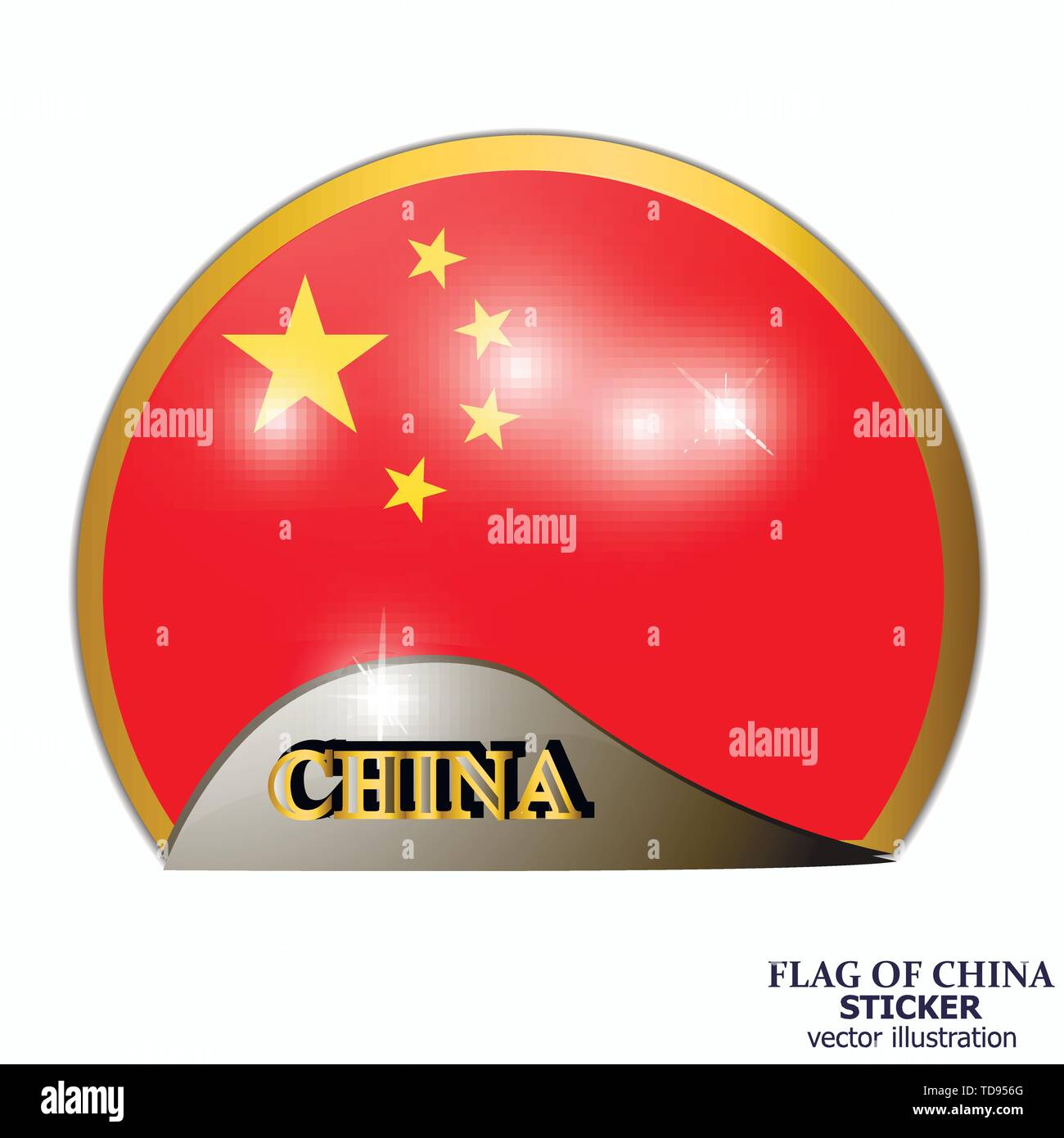 Made in China sticker. Happy China day sticker. Bright button with flag ...