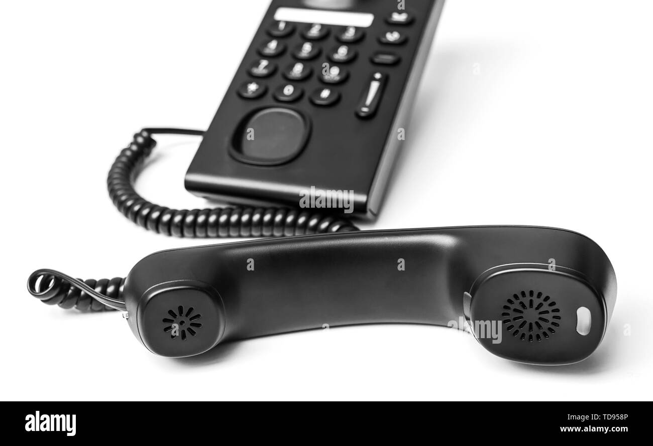 Black Office Phone isolated on white background Stock Photo - Alamy