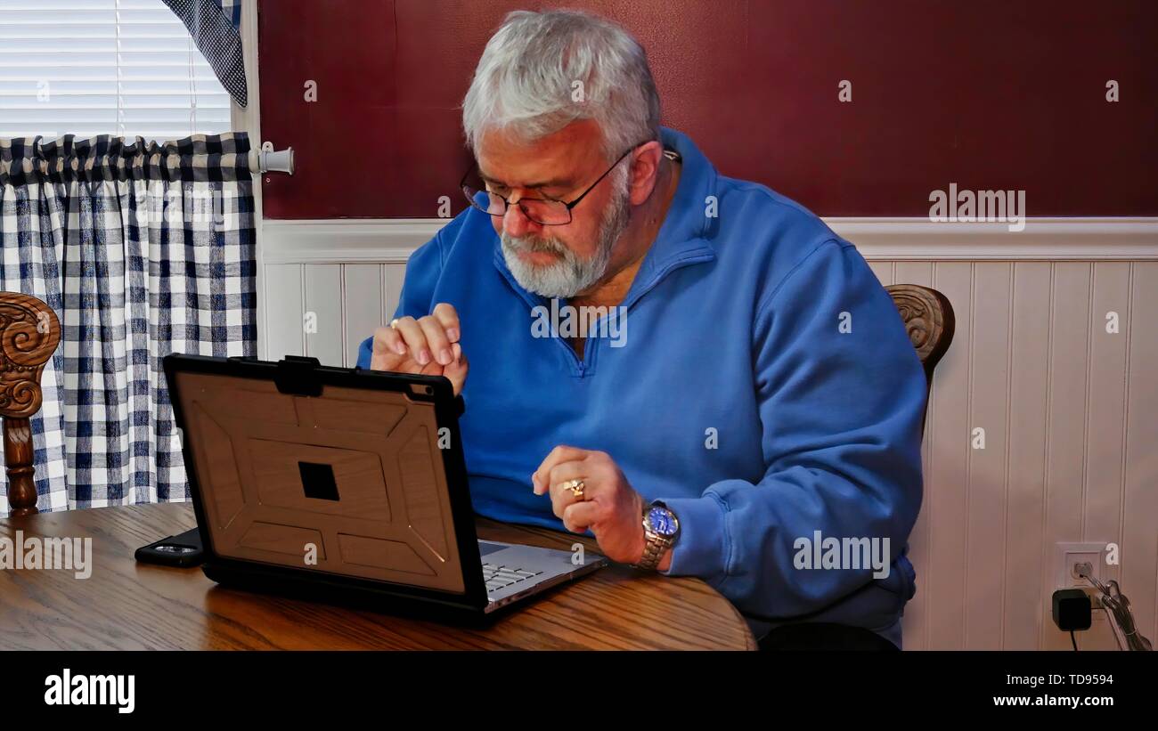 Senior Citizen Upset and Mad at Using a Computer and Technology Stock ...