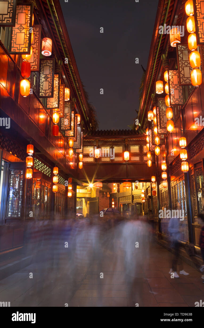 Red Lantern and Flow of People in Jinli Ancient Street, Chengdu ...