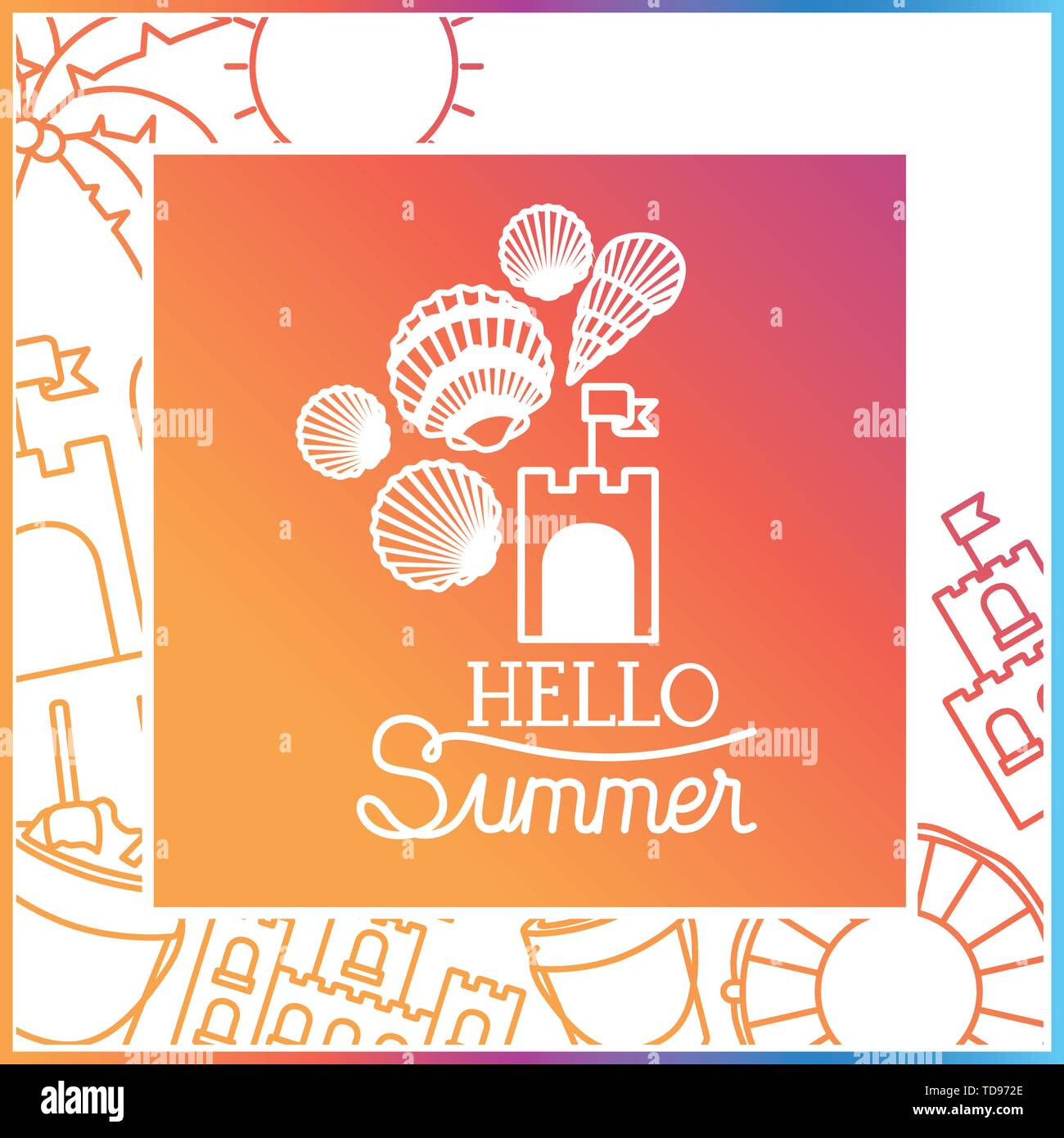 hello summer label with colorful frame Stock Vector Image & Art - Alamy