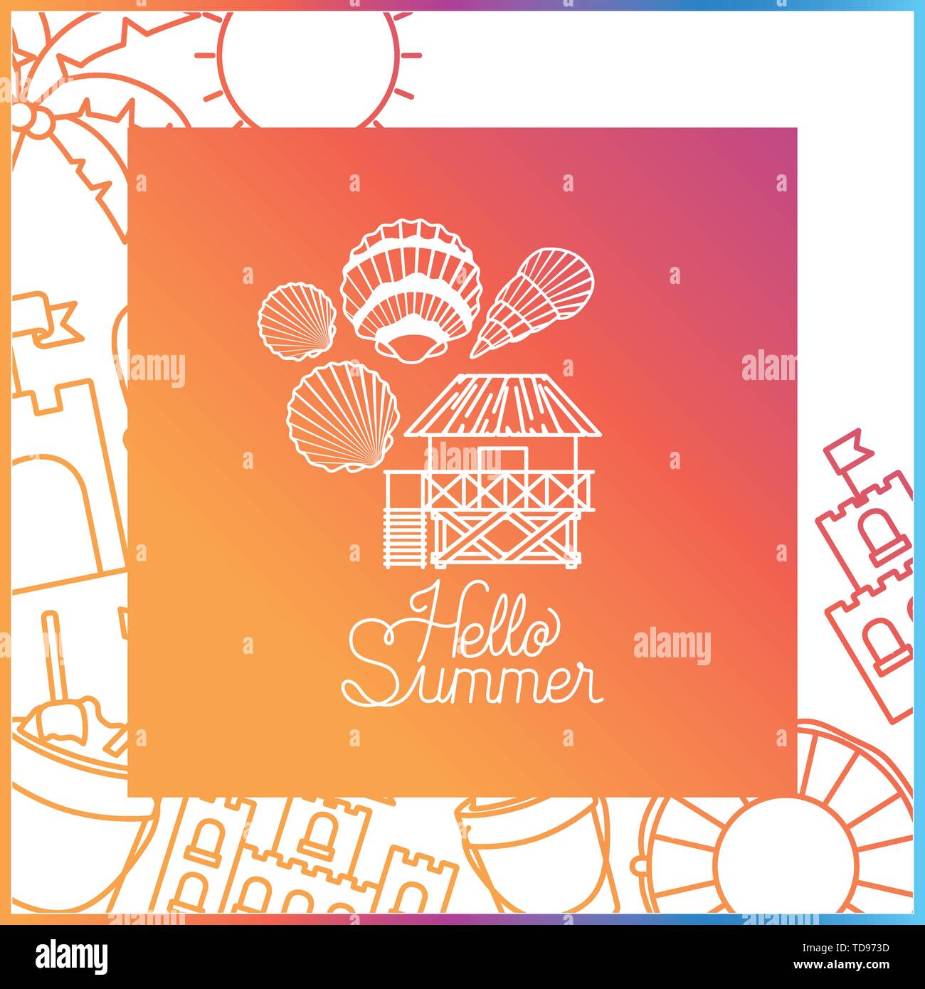 hello summer label with colorful frame Stock Vector Image & Art - Alamy