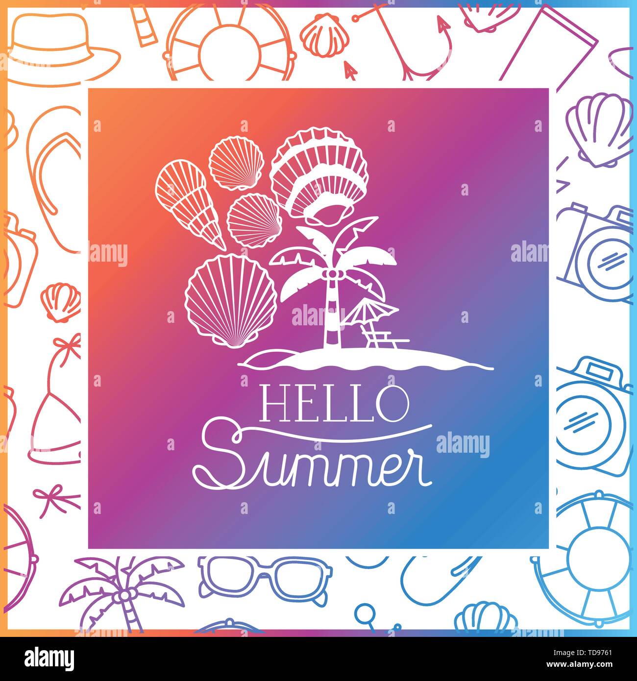 hello summer label with colorful frame Stock Vector Image & Art - Alamy