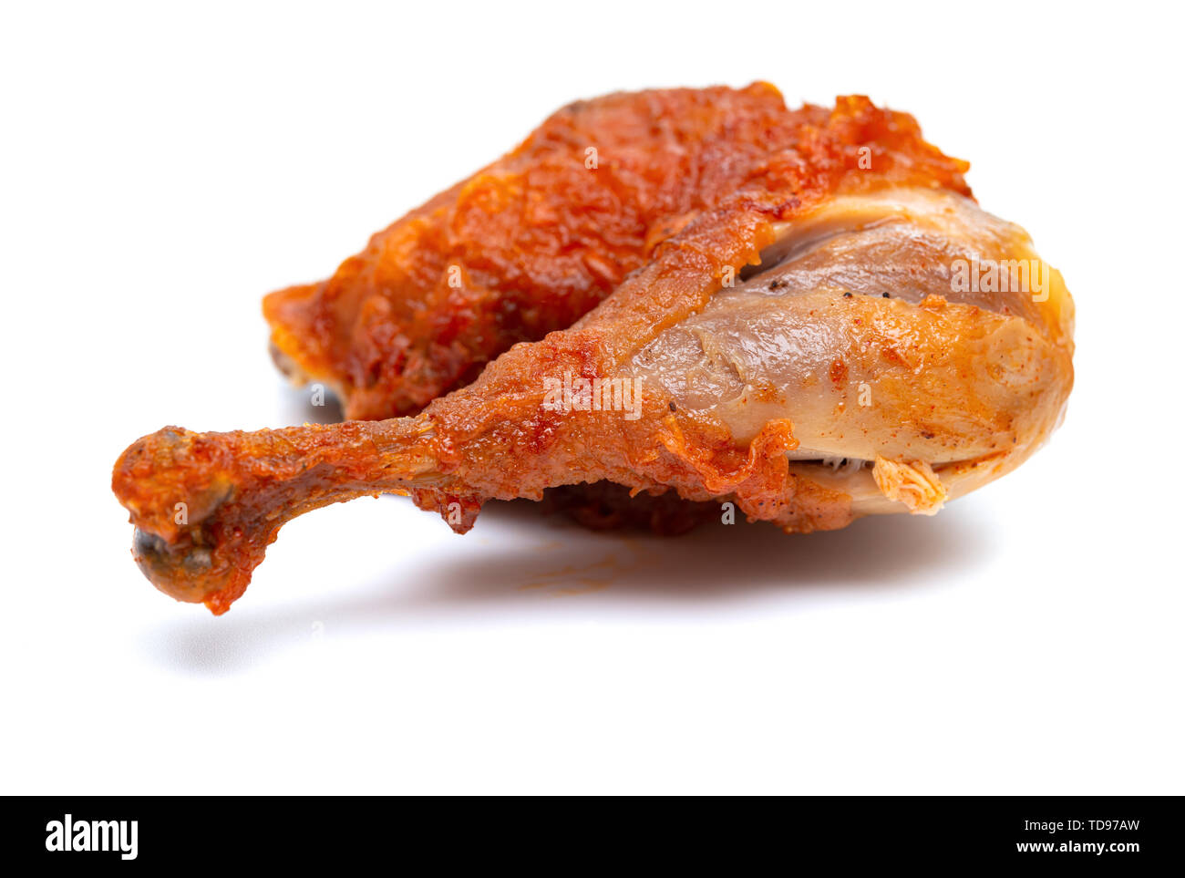 side view fresh fried chicken leg on white backgorund Stock Photo - Alamy