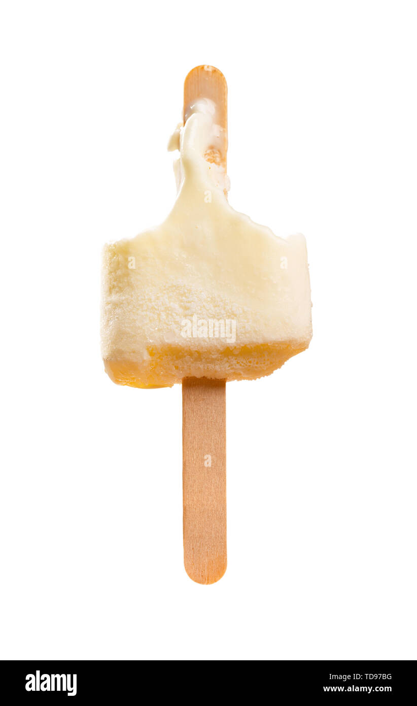 milk popsicle with lots of bites on white with clipping path Stock ...