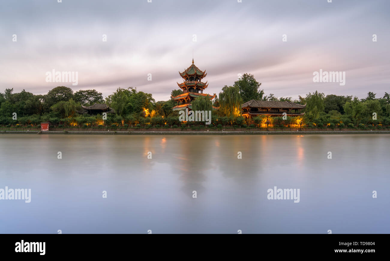 Night View of Wangjiang Tower Park in Chengdu Stock Photo - Alamy