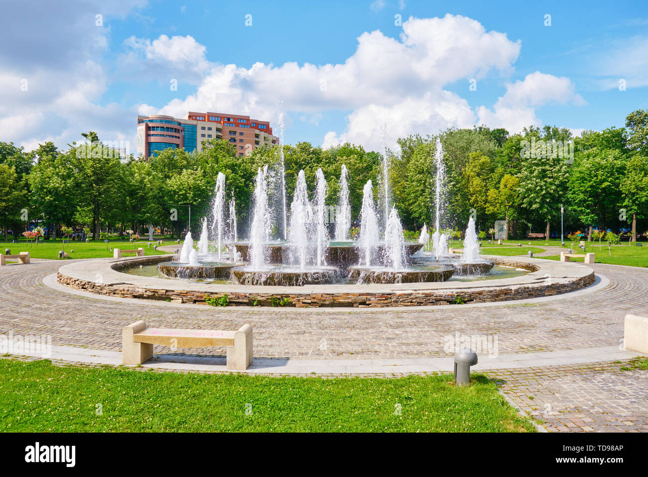 Bucharest, Romania - June 12, 2019: Artesian fountain in Alexandru Ioan ...