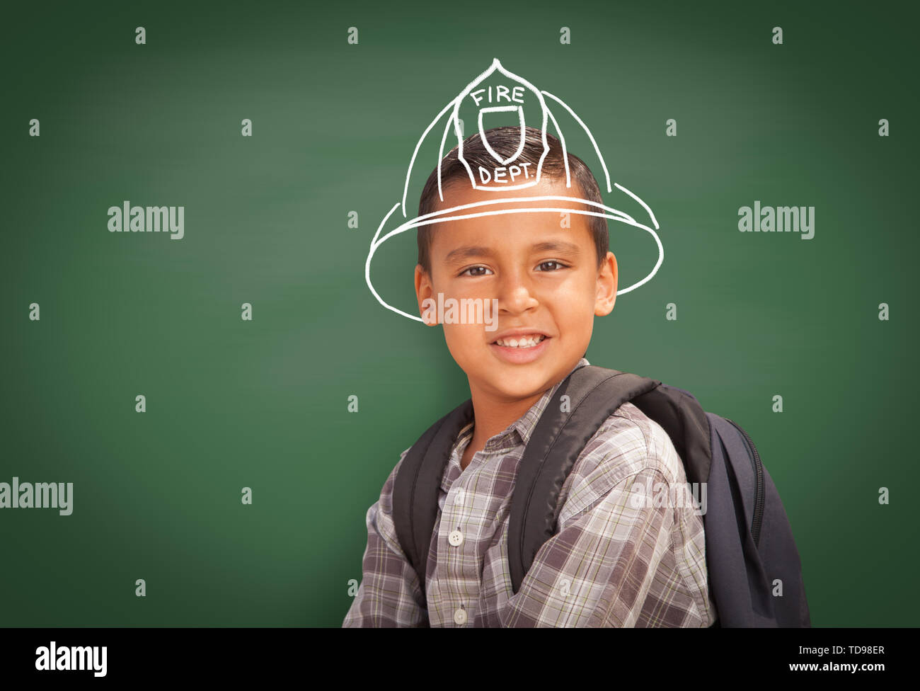Young Hispanic Student Boy Wearing Backpack Front Of Blackboard with ...