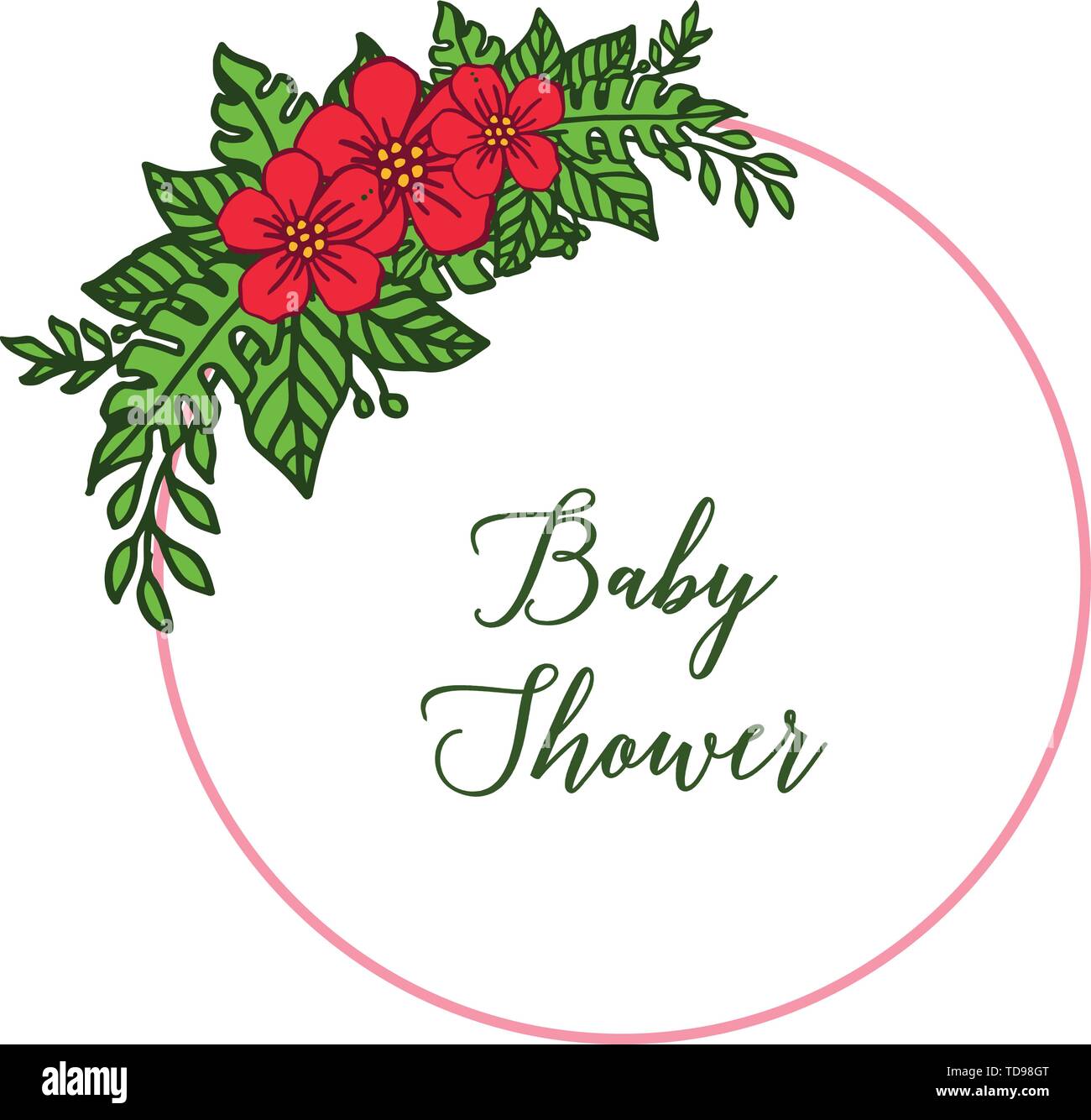 Vector illustration template baby shower for bright red flower frames ...